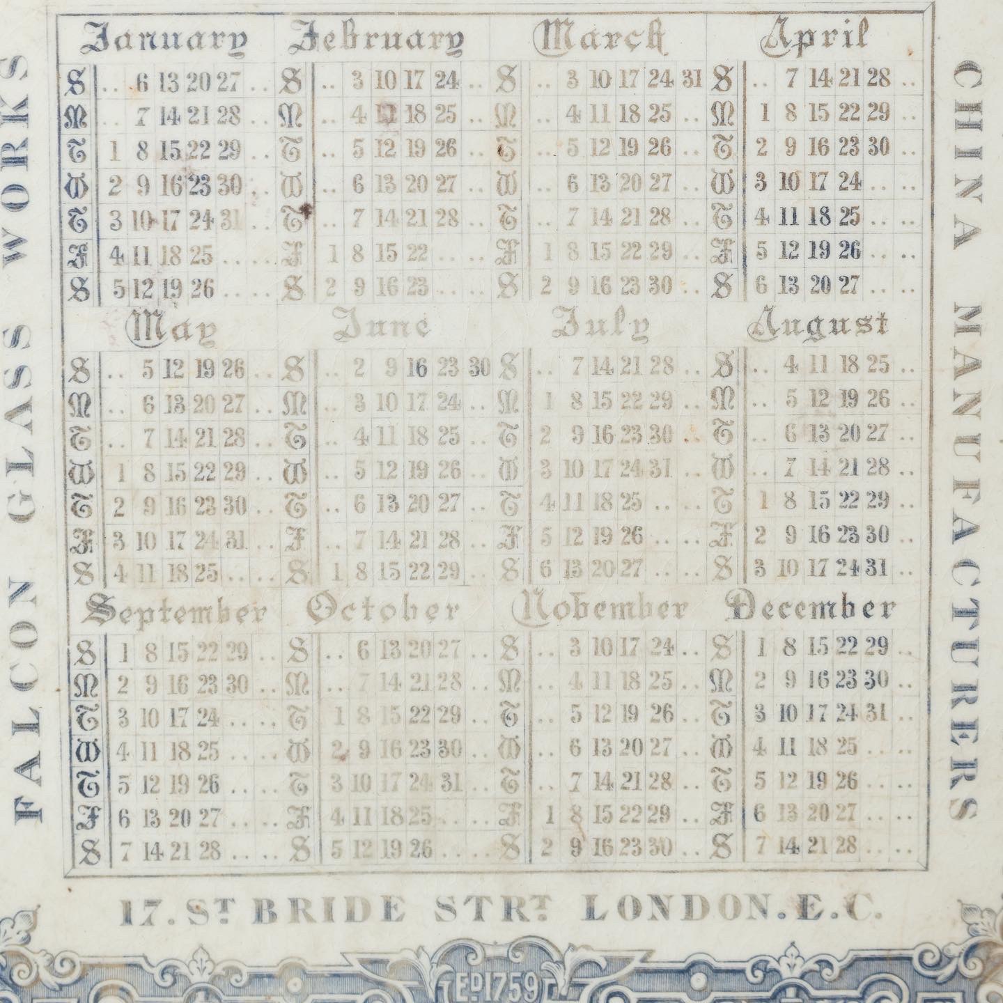 1889 calendar tile | Nikki Page Antiques